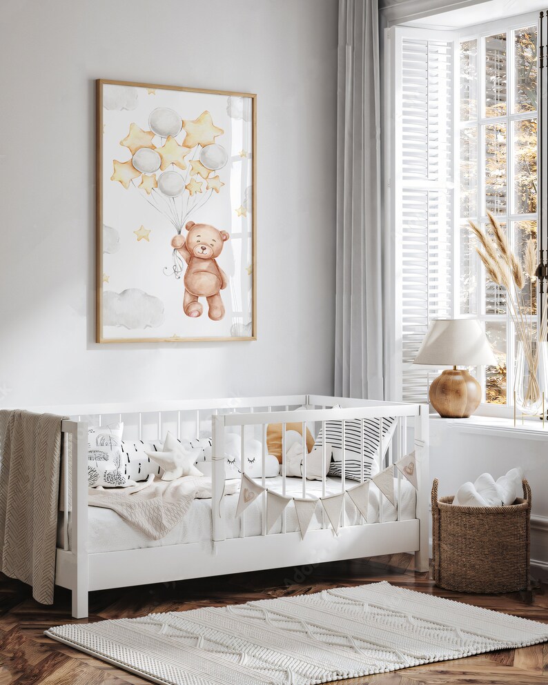 Printable Teddy Bear Nursery Wall Art, Neutral Nursery Bear Print, Cute ...