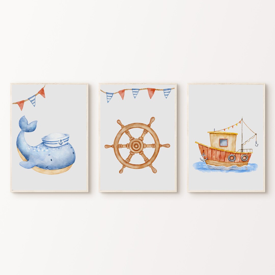 Nautical Nursery Prints, Set of 3 Sea Theme Kids Posters, Ocean Boy ...