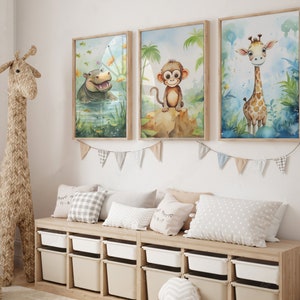 Cute Safari Animal Set of 3 Prints for Nursery, Printable Baby Animal 3 ...