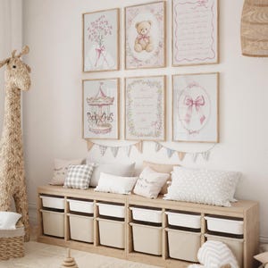 Girl Nursery Wall Art, Printable Set of 6 Pink Prints for Girl Room ...