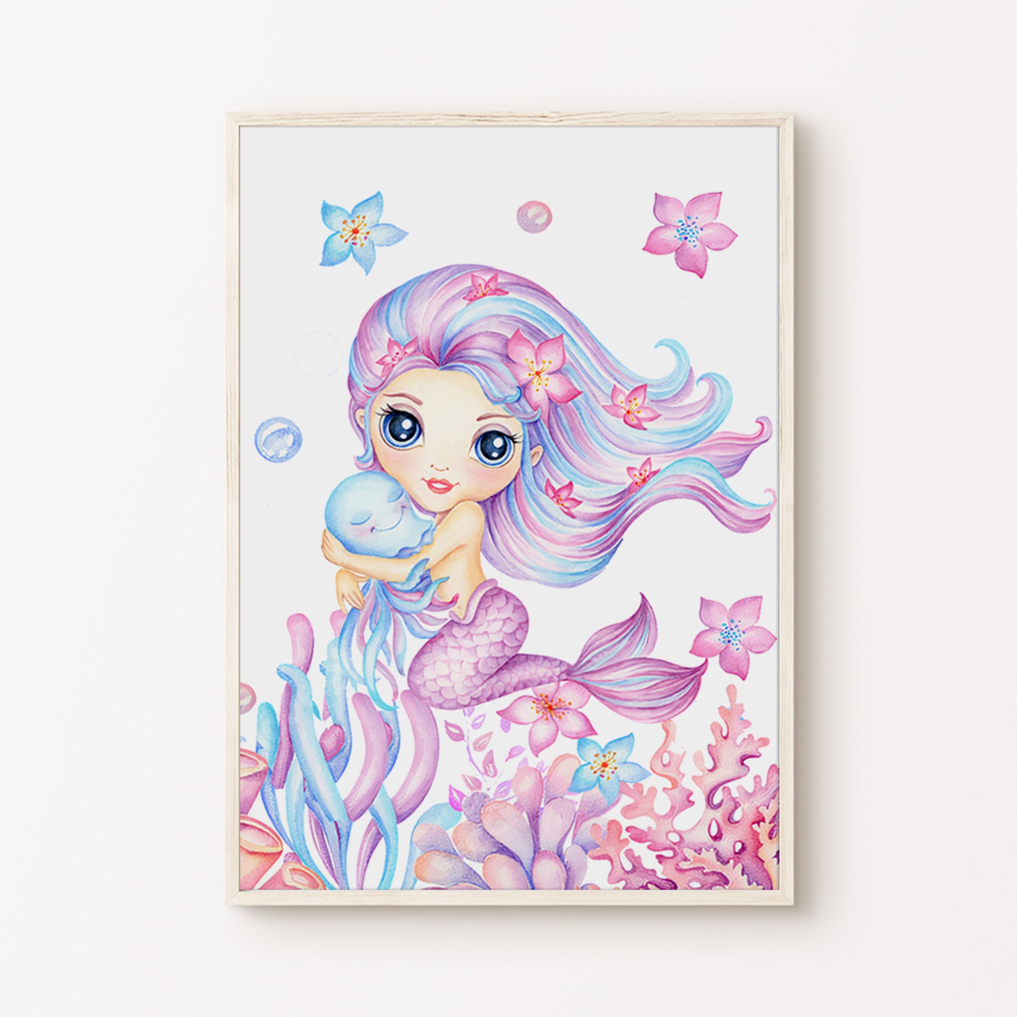 Mermaids Girl Nursery Print, Ocean Girl Room Poster, Mermaids Girl Wall ...