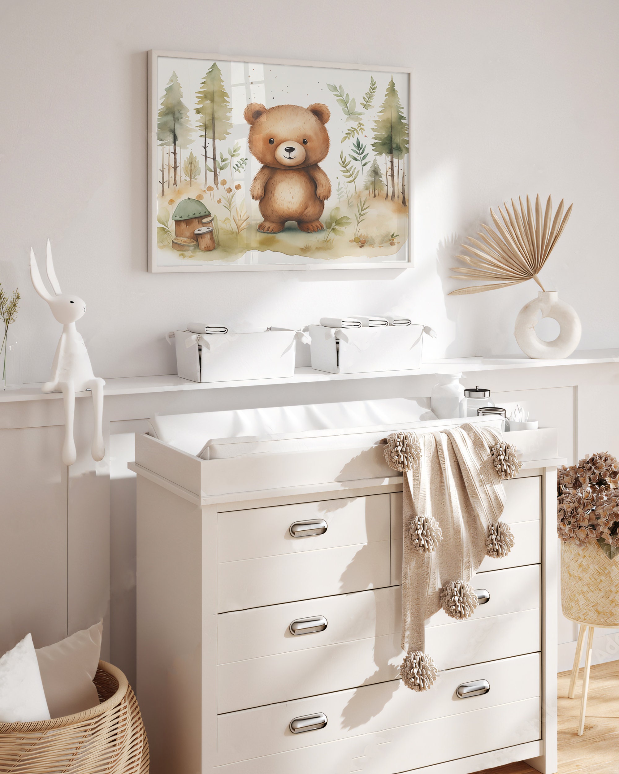 Nursery Woodland Baby Bear Wall Art, Printable Kids Digital Print, Cute ...