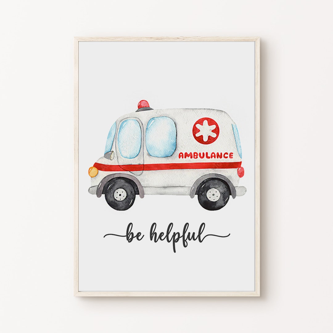 Watercolor Ambulance Kids Print, Nursery Printable Emergency Vehicles ...