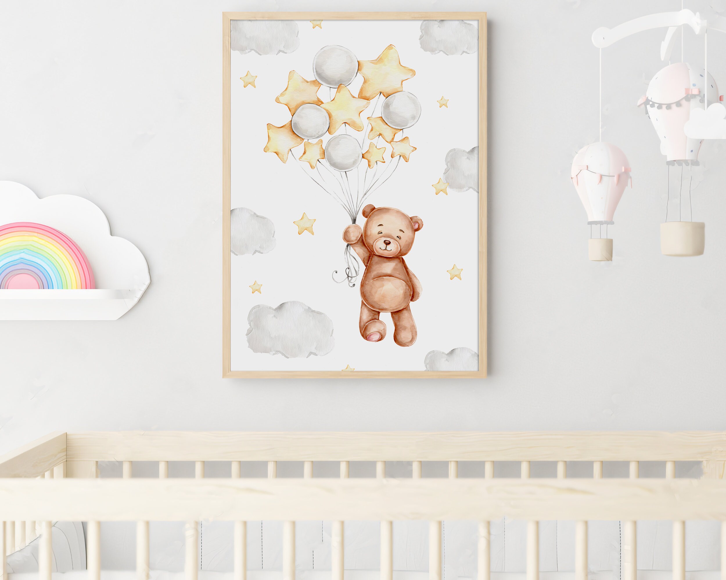 Printable Teddy Bear Nursery Wall Art, Neutral Nursery Bear Print, Cute ...