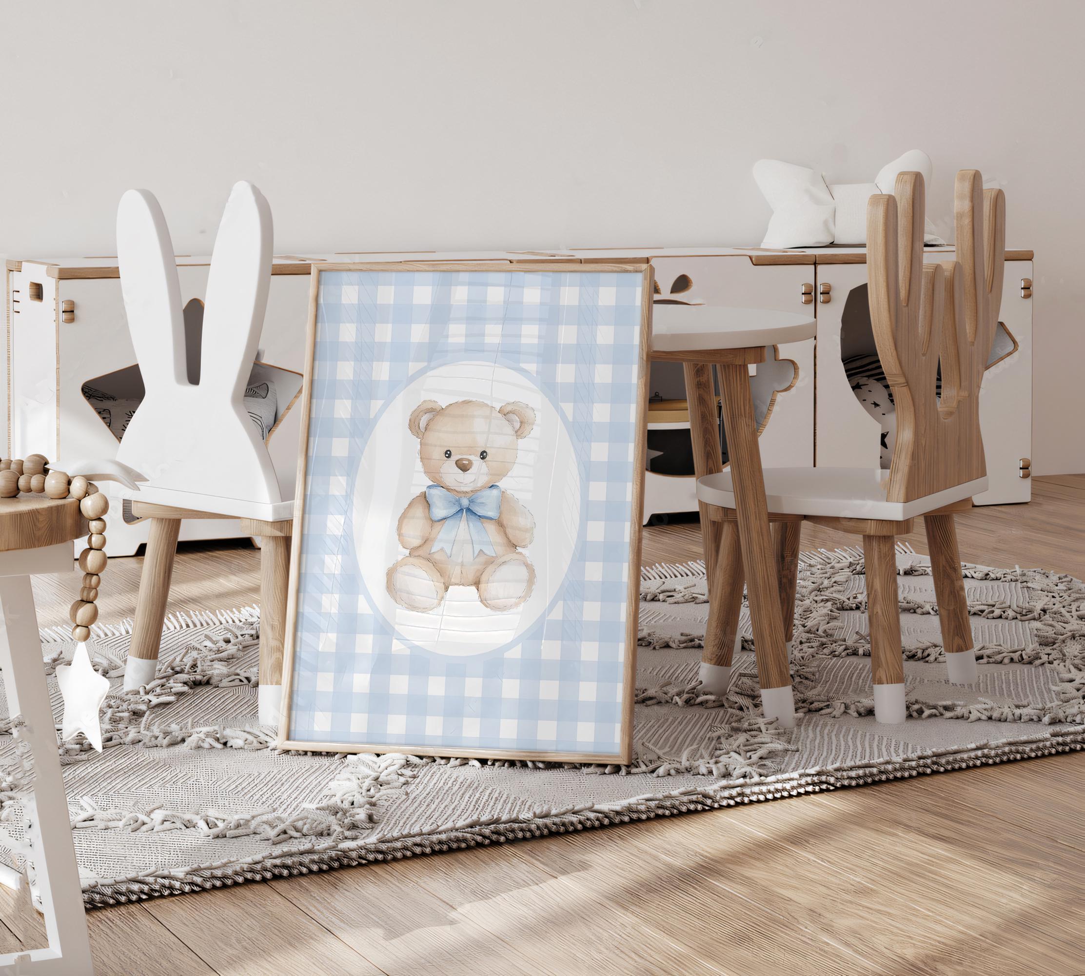 Vintage Bear Nursery Wall Art, Boy Nursery Decor, Baby Blue Nursery ...