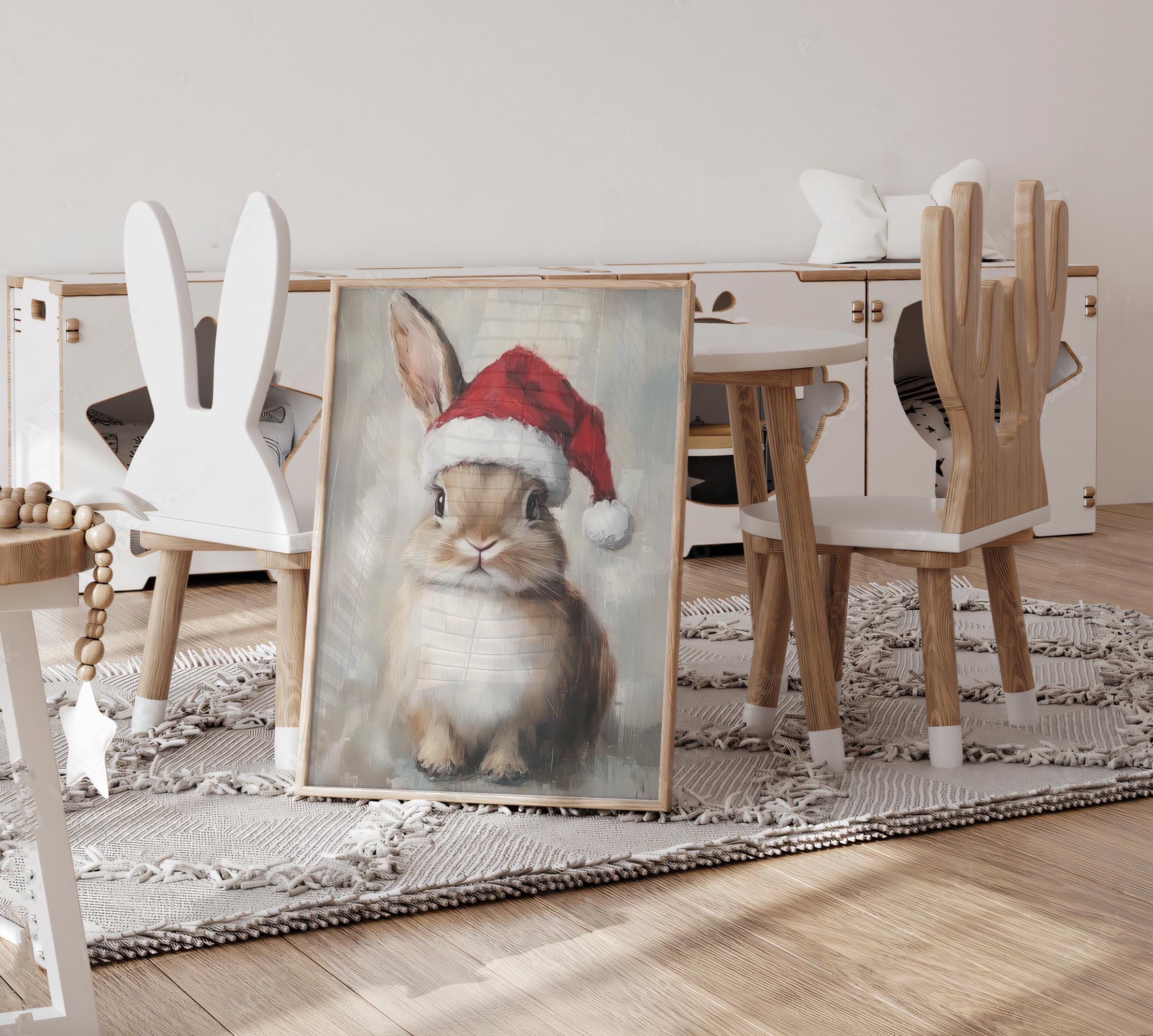 Printable Christmas Bunny Print, Winter Holidays Decor, Cute Rabbit ...