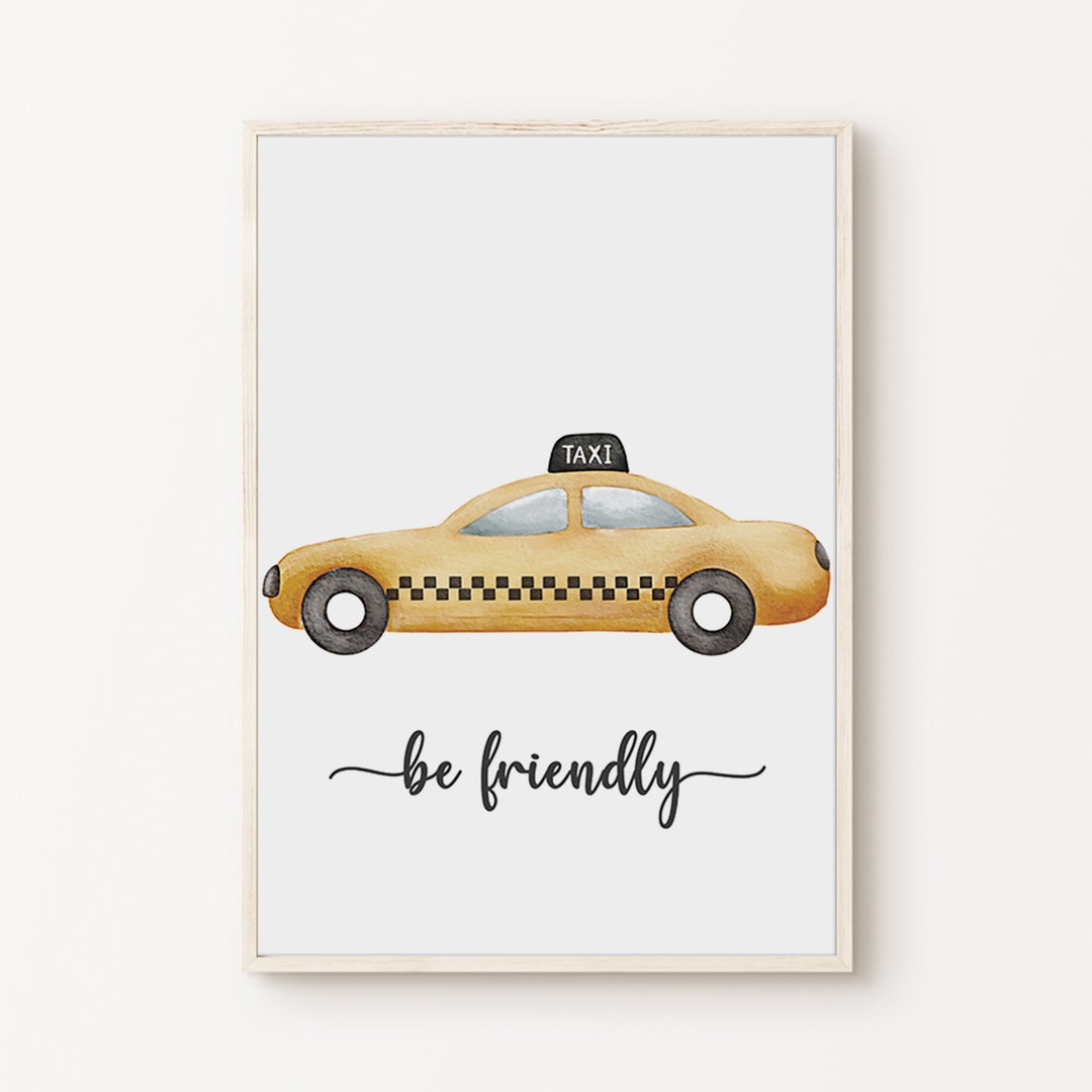 Watercolor Taxy Nursery Print, Printable Vehicles Playroom Large Wall ...