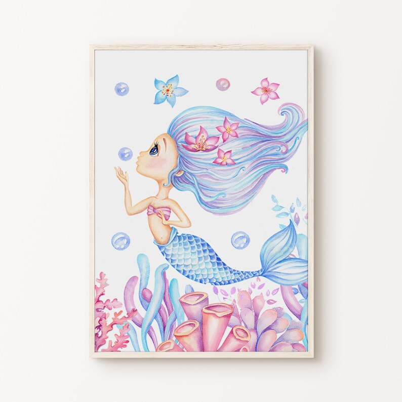 Mermaids Nursery Print, Ocean Girl Room Poster, Mermaids Girl Wall Art ...