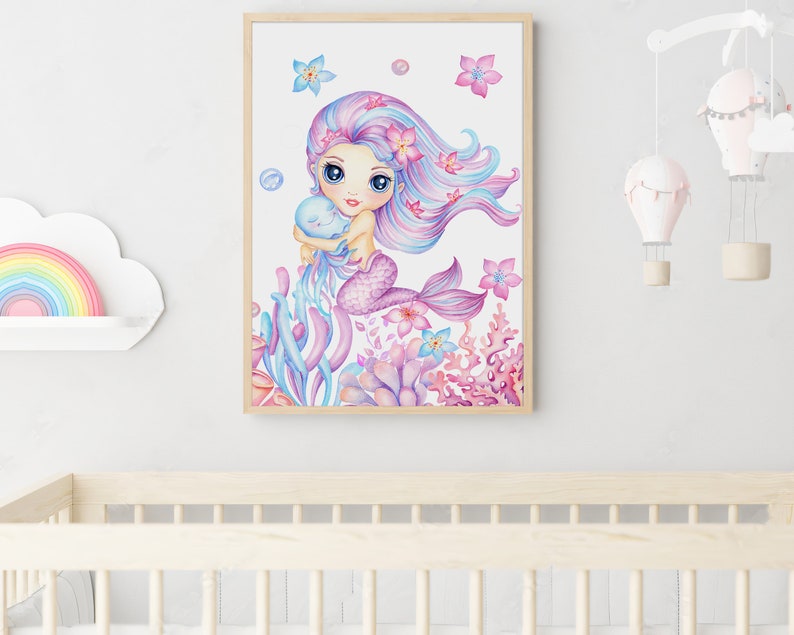 Mermaids Girl Nursery Print, Ocean Girl Room Poster, Mermaids Girl Wall ...