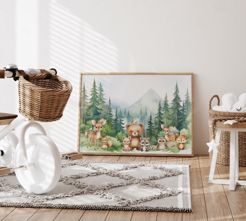 Woodland Animal Print, Nursery Printable Wall Art, Forest Baby Animal ...