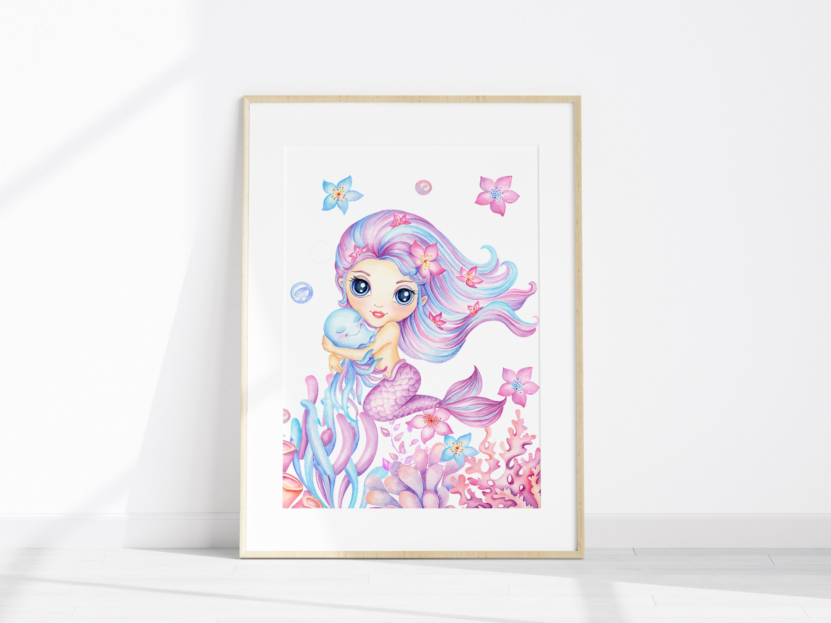 Mermaids Girl Nursery Set of 2 Prints, Ocean Girl Room Poster, Mermaids ...
