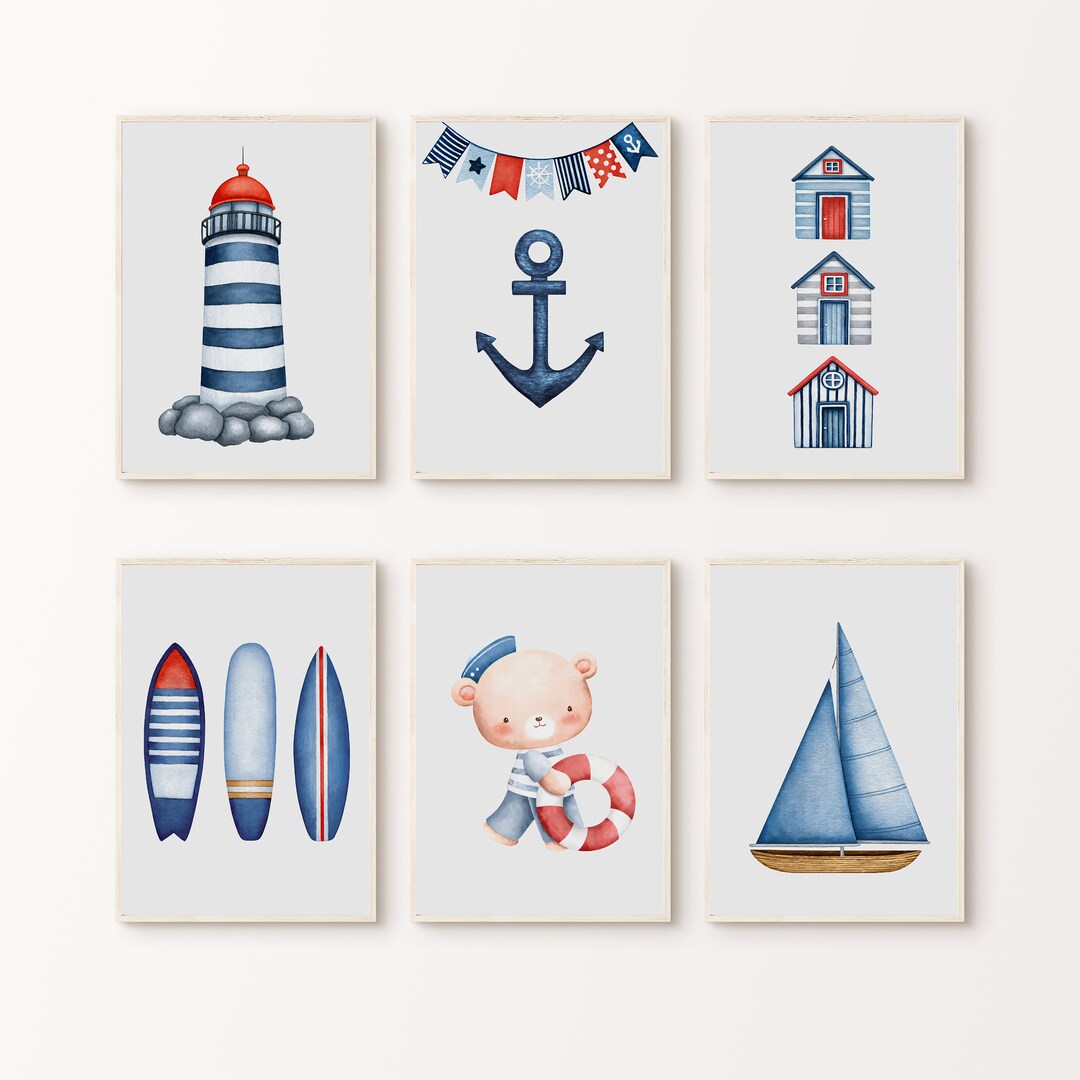 Nautical Ocean Nursery Prints, Under the Sea Kids Posters, Boy Nursery ...