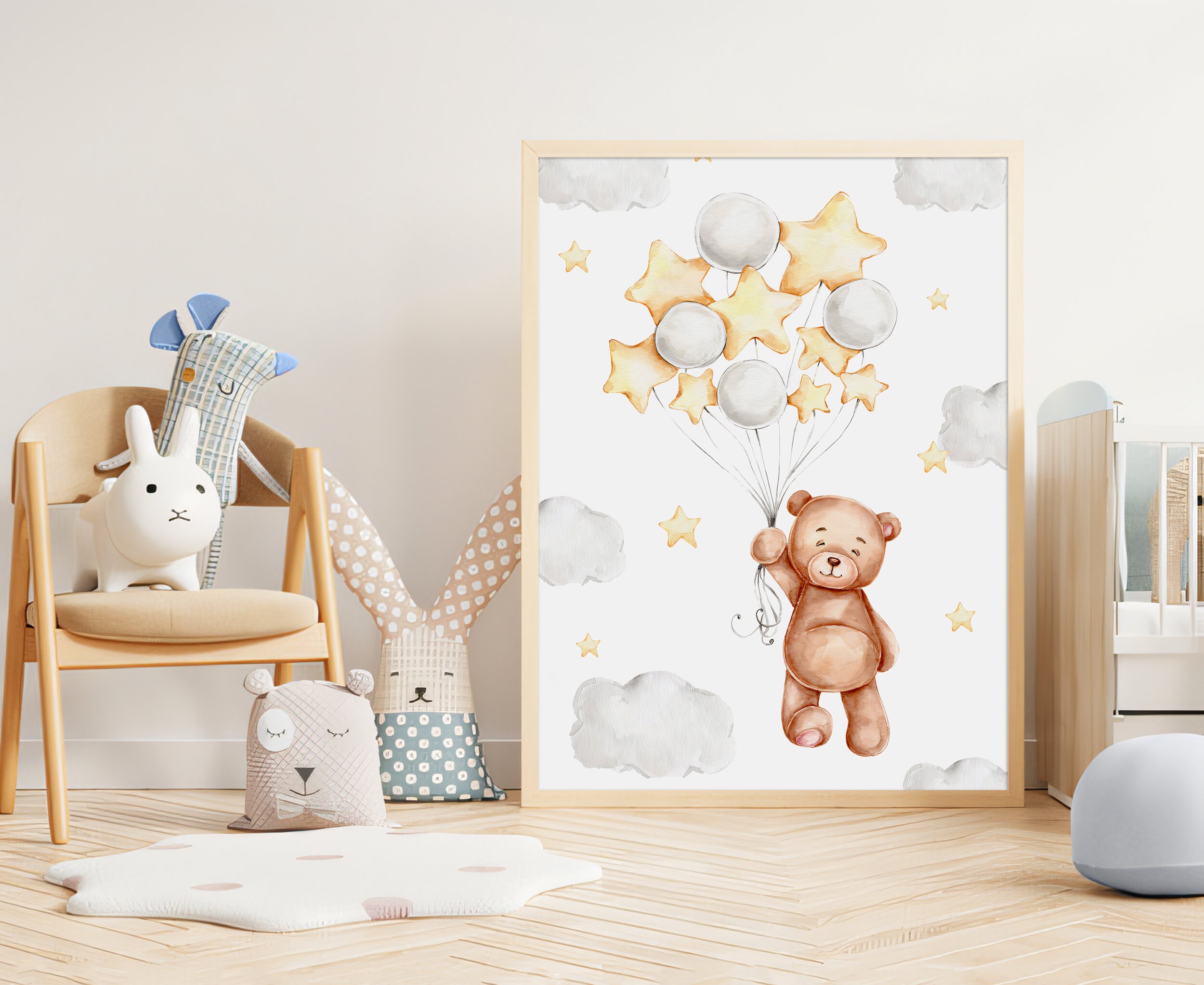 Printable Teddy Bear Nursery Wall Art, Neutral Nursery Bear Print, Cute ...