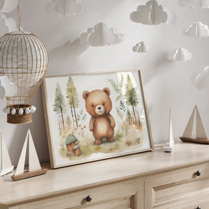 Nursery Woodland Baby Bear Wall Art, Printable Kids Digital Print, Cute ...