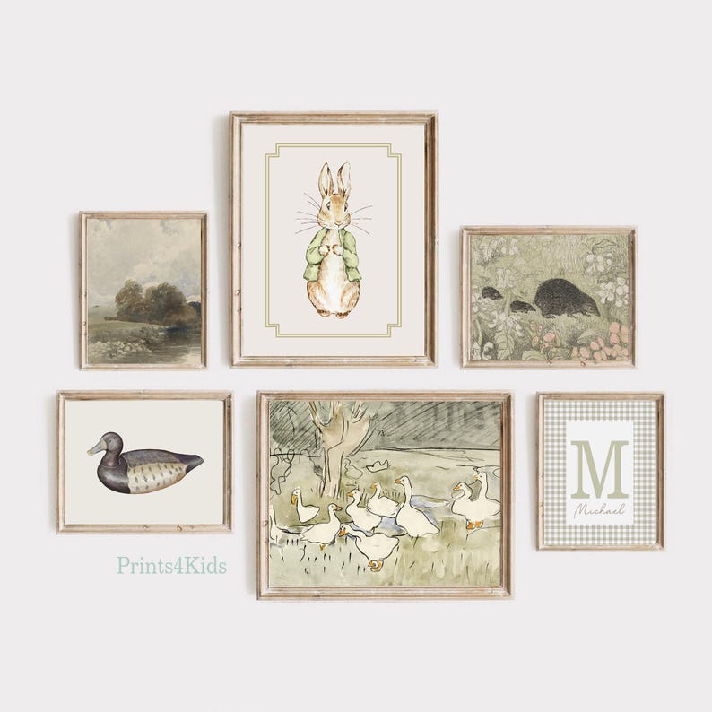 Vintage Nursery Gallery Wall Set, PRINTABLE Neutral Newborn Wall Art ...