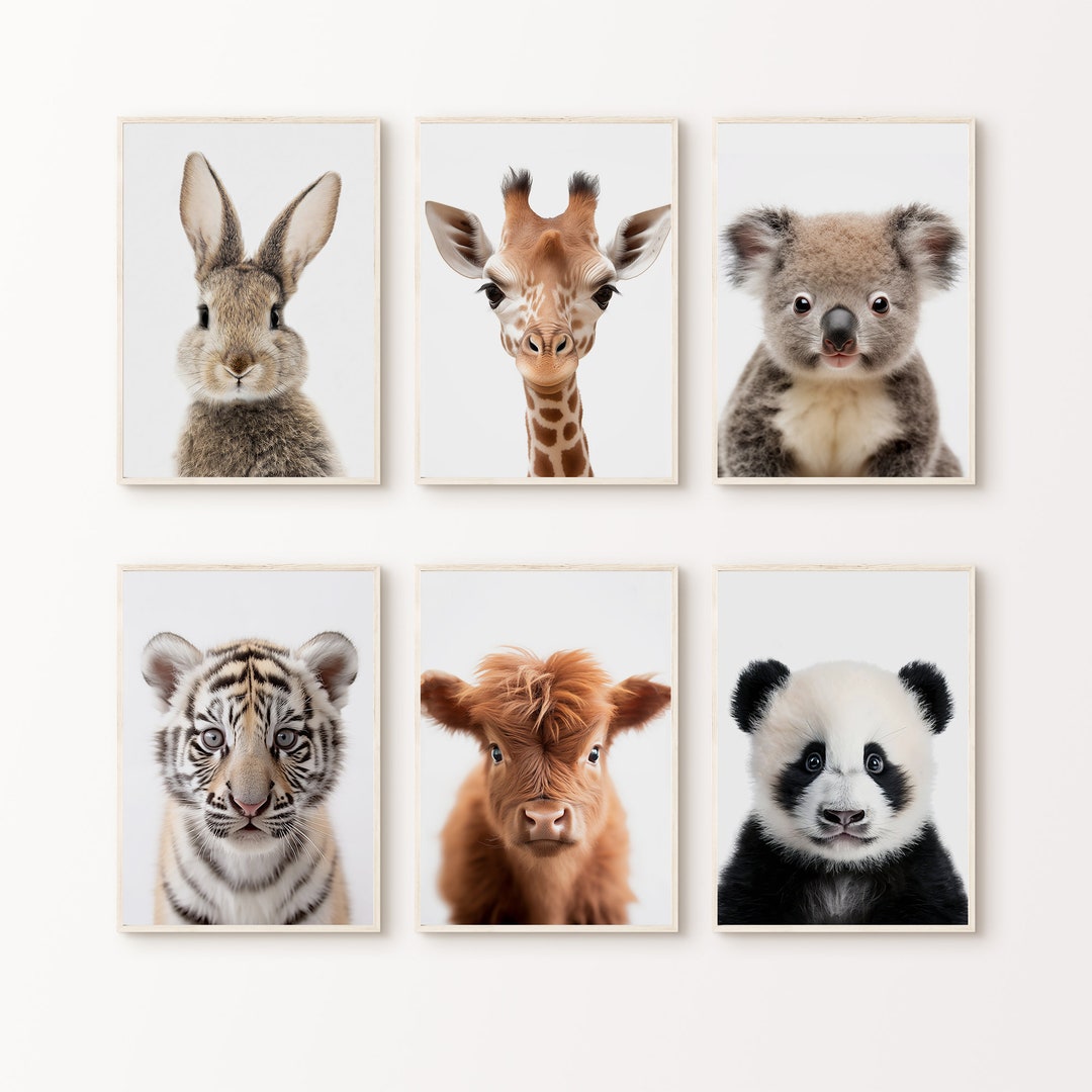 Baby Animals Nursery Set of 6 Prints, Printable Cute Animals 6 Pieces ...