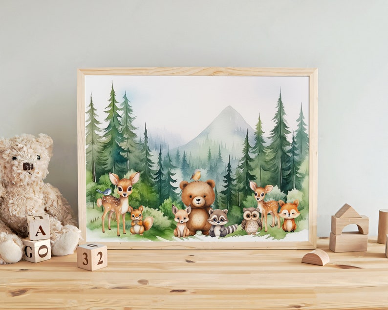 Woodland Animal Print, Nursery Printable Wall Art, Forest Baby Animal ...