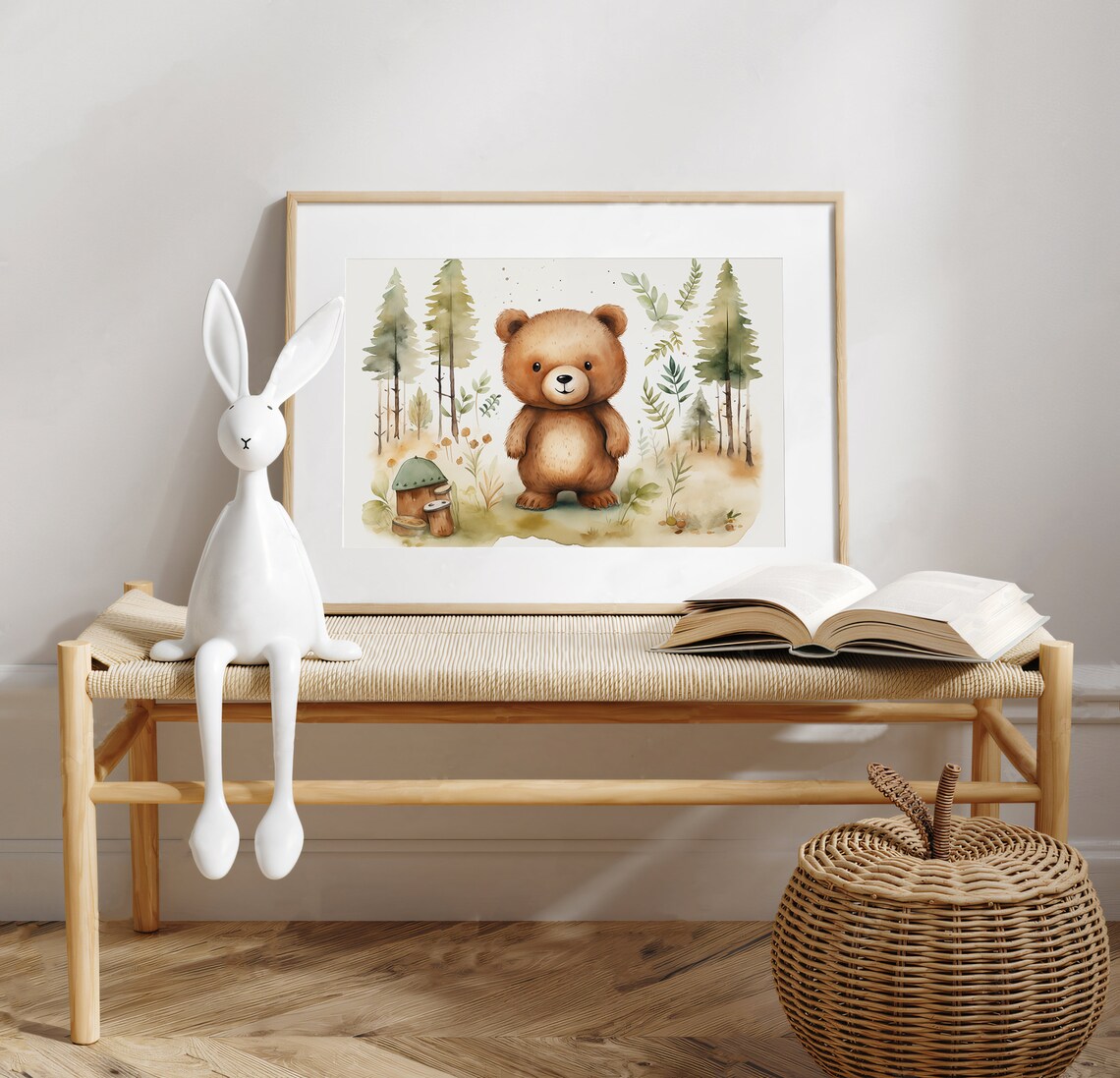Nursery Woodland Baby Bear Wall Art, Printable Kids Digital Print, Cute ...