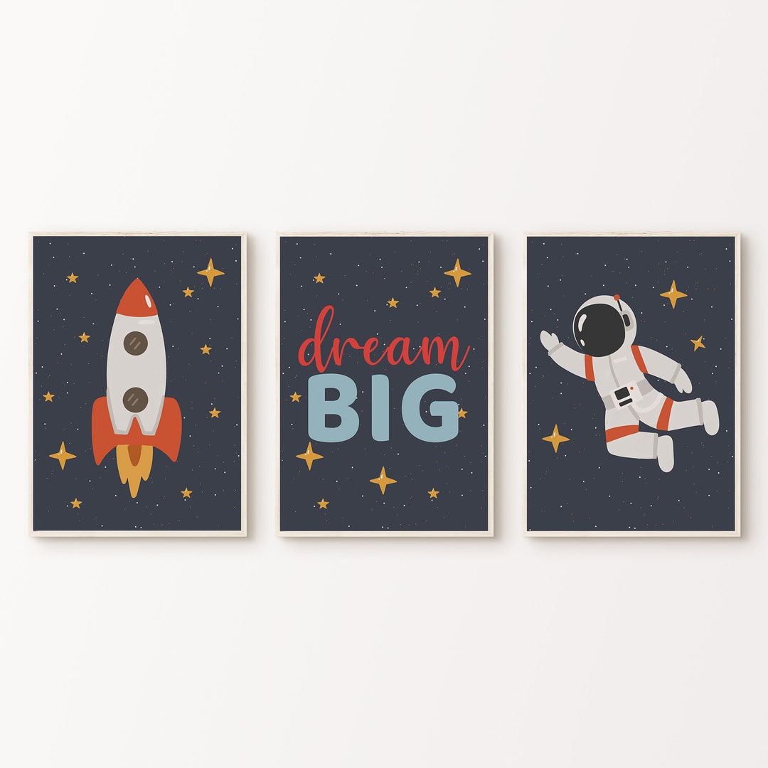 Set of 3 Space Nursery Prints, Printable Space Astronaut Planet Posters ...