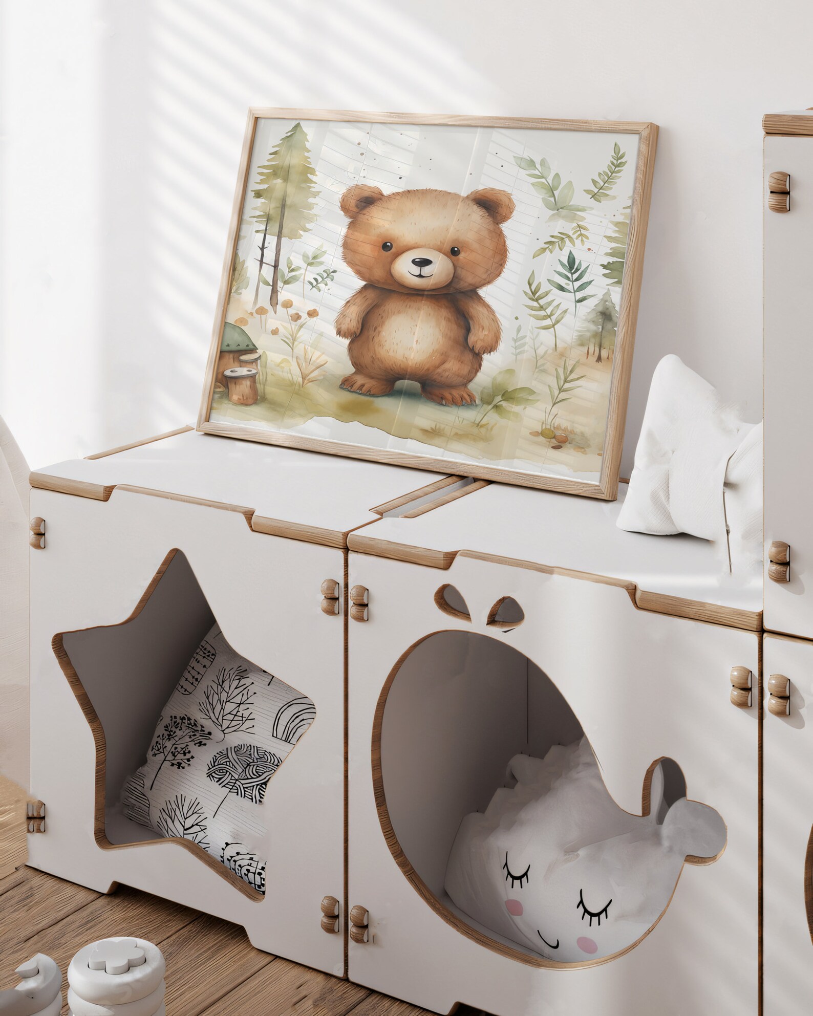 Nursery Woodland Baby Bear Wall Art, Printable Kids Digital Print, Cute ...