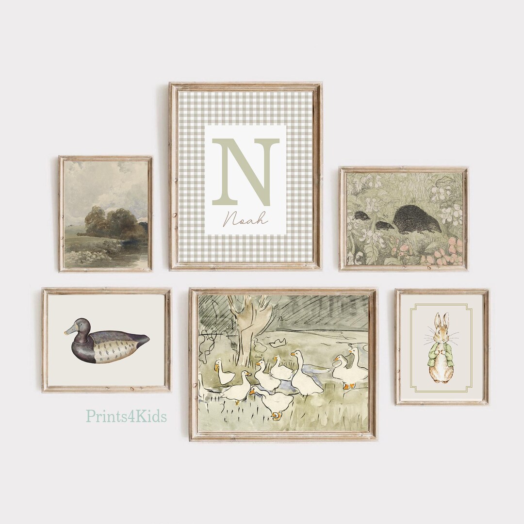 Vintage Nursery Gallery Wall Set, PRINTABLE Neutral Newborn Wall Art ...