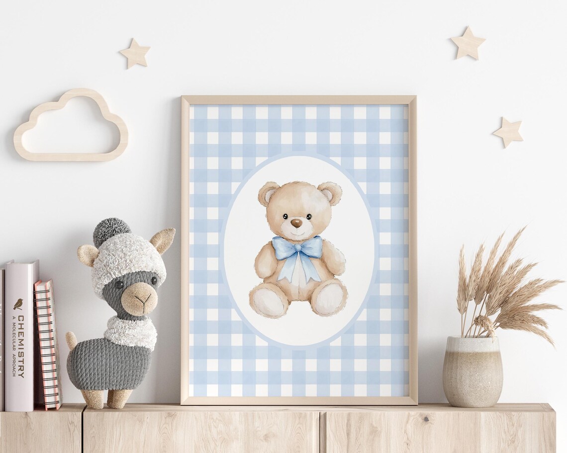 Vintage Bear Nursery Wall Art, Boy Nursery Decor, Baby Blue Nursery ...