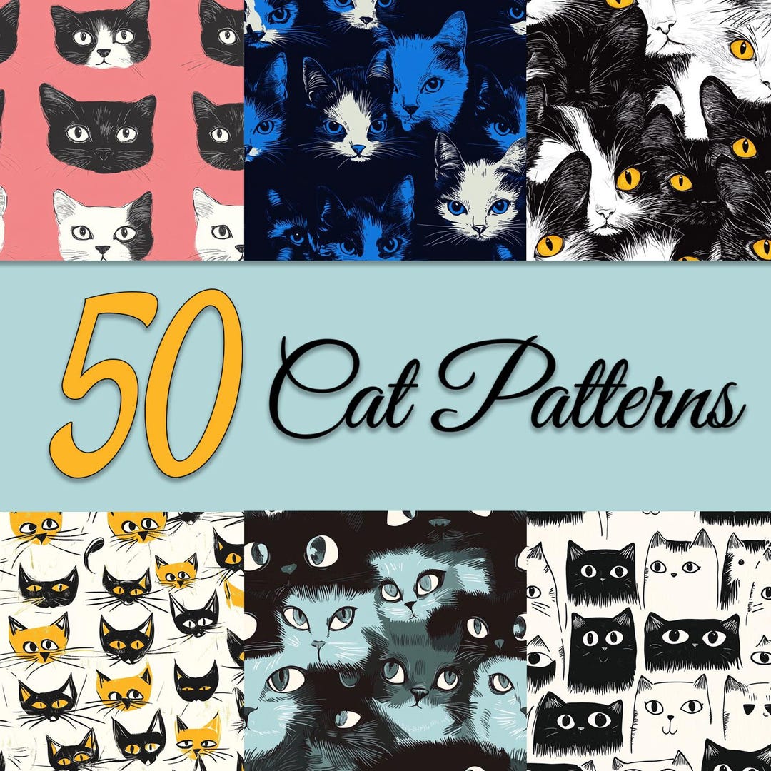 50 Unique Vintage Cat Patterns Digital Paper Pack 50 Jpgs Instant ...