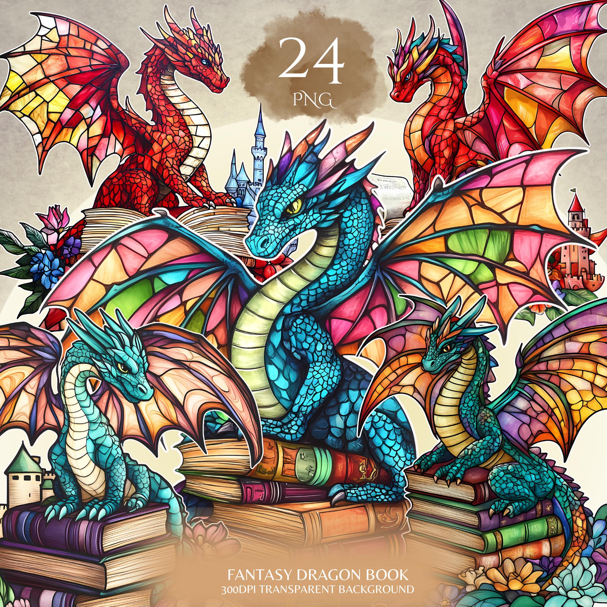Fantasy Dragon Book Png, Fairytale Dragon Castle, Stained Glass Dragon ...
