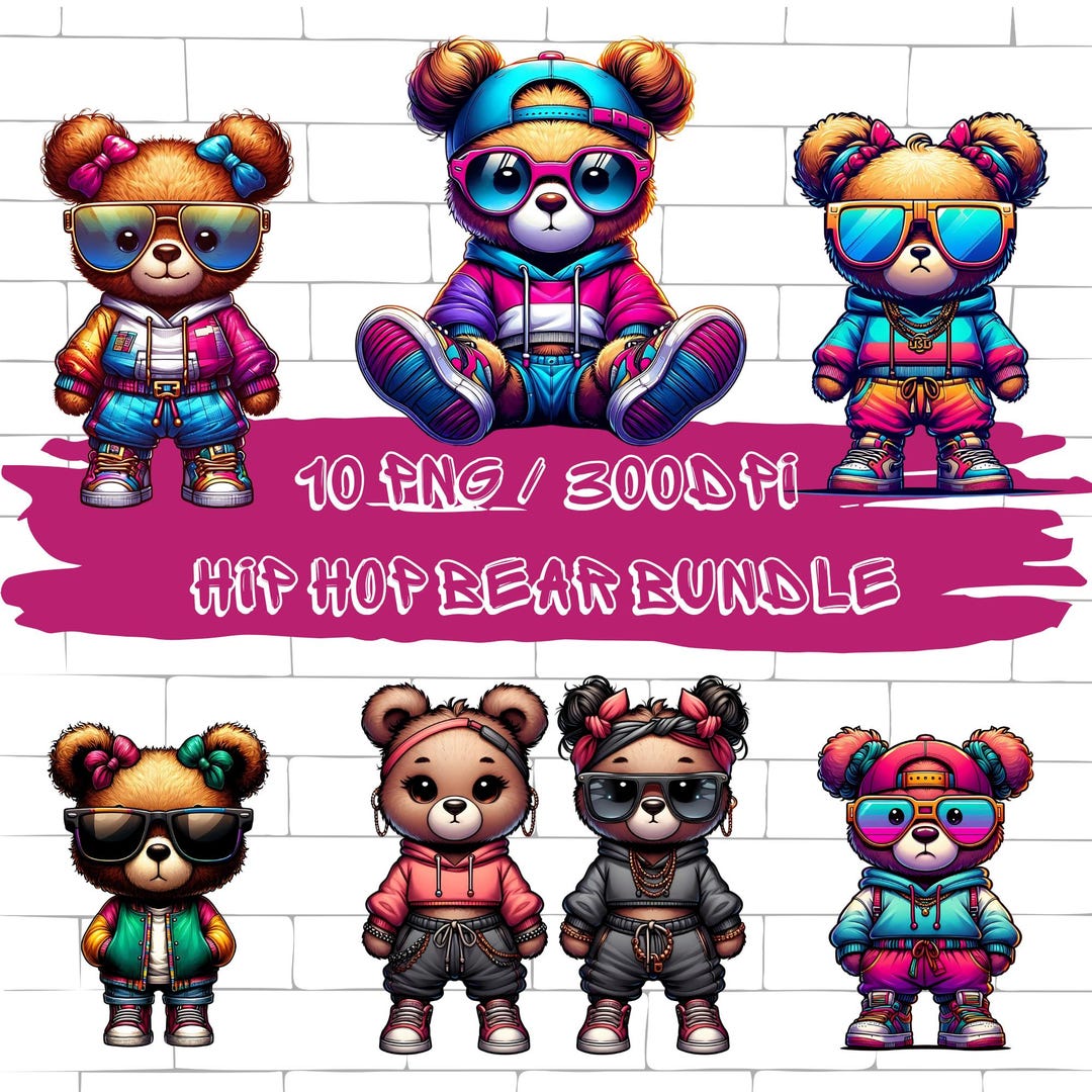 Hip Hop Bear Png Bundle, Streetwear Png, Girl Bear Png, Urban Png ...