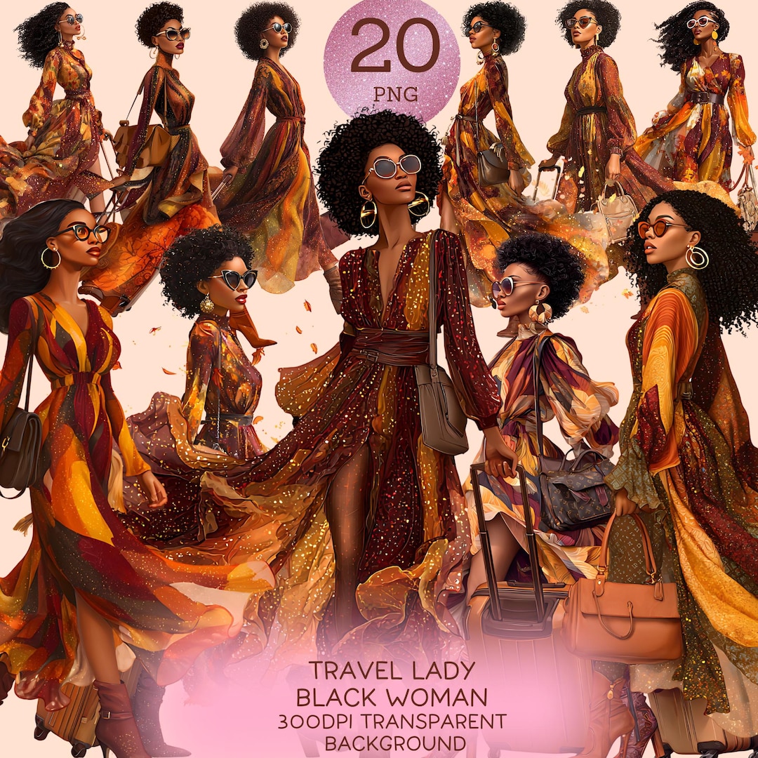 Travel Lady Black Woman Png Bundle Travel Diva Women Design Black Girl ...