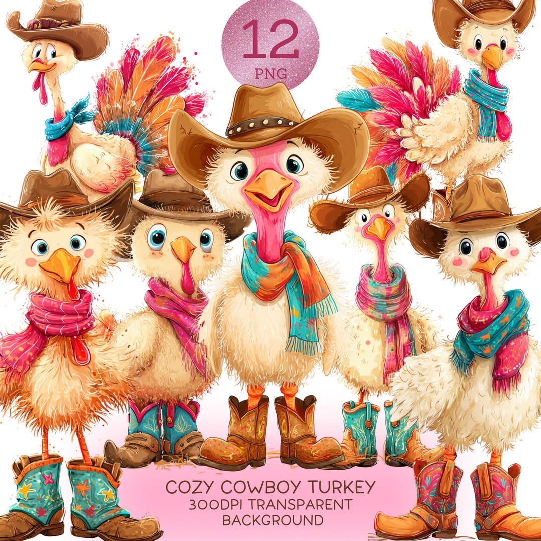 Cozy Cowboy Turkey Png Bundle Designs, Cute Thanksgiving Cliparts ...