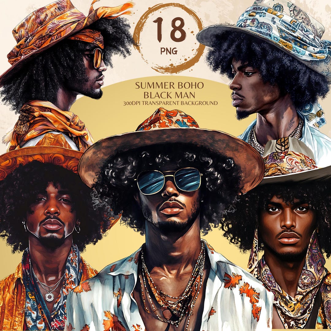 Summer Boho Black Man Png Bundle African American Male Afro Men Designs ...