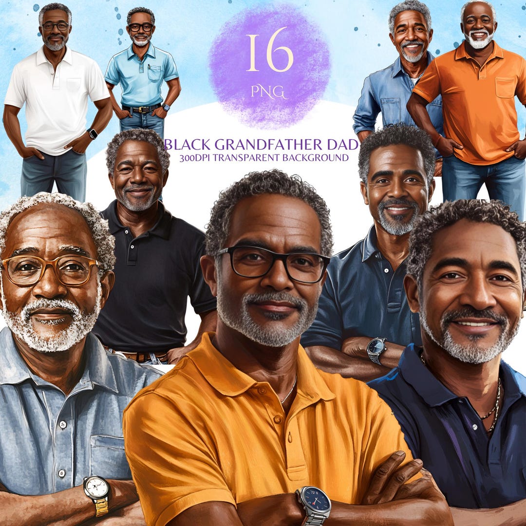 Black Grandfather Dad Png Bundle Modern Black Men Png Stickers Afro ...