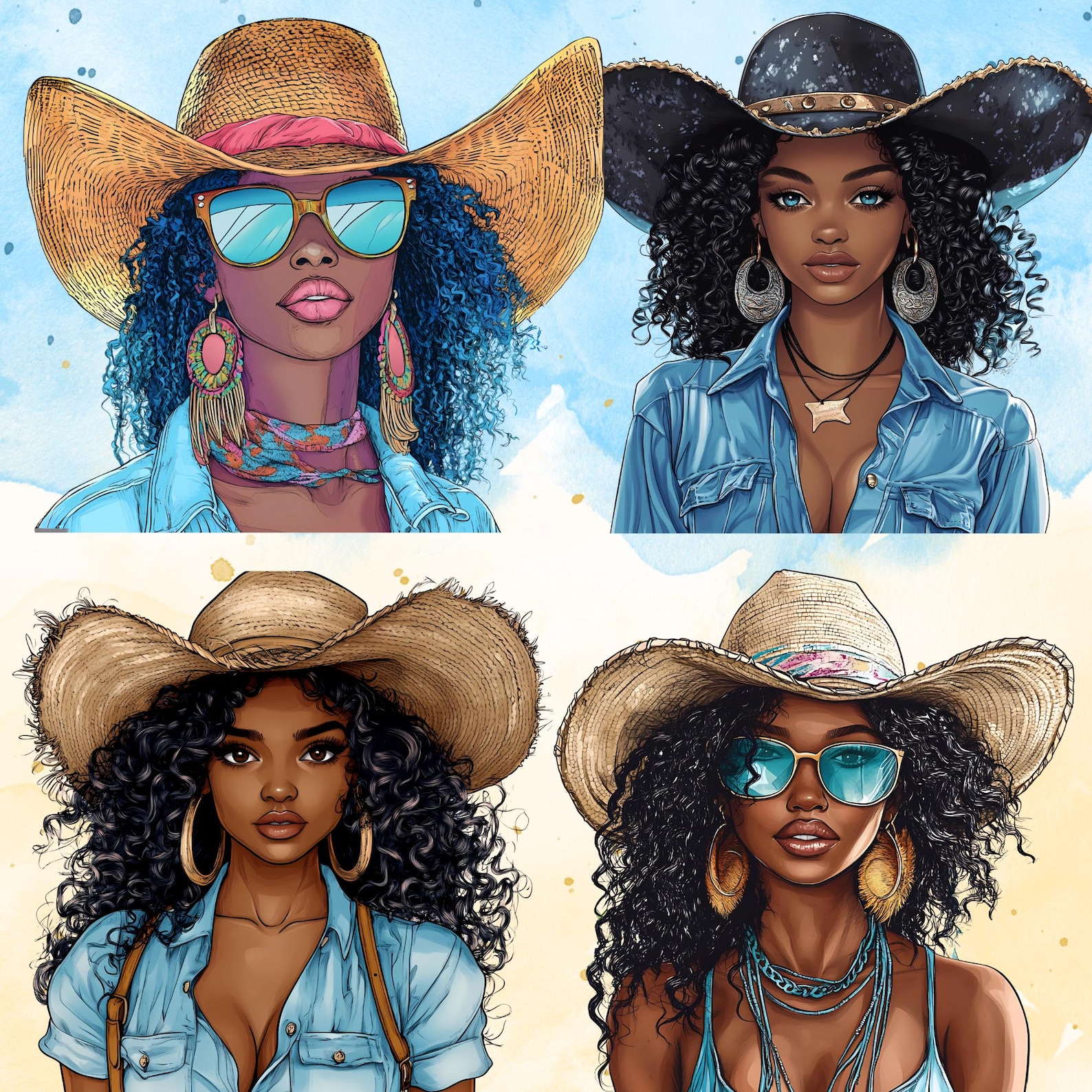 Coastal Cowgirl Black Woman Png African American Girl Afro Western ...