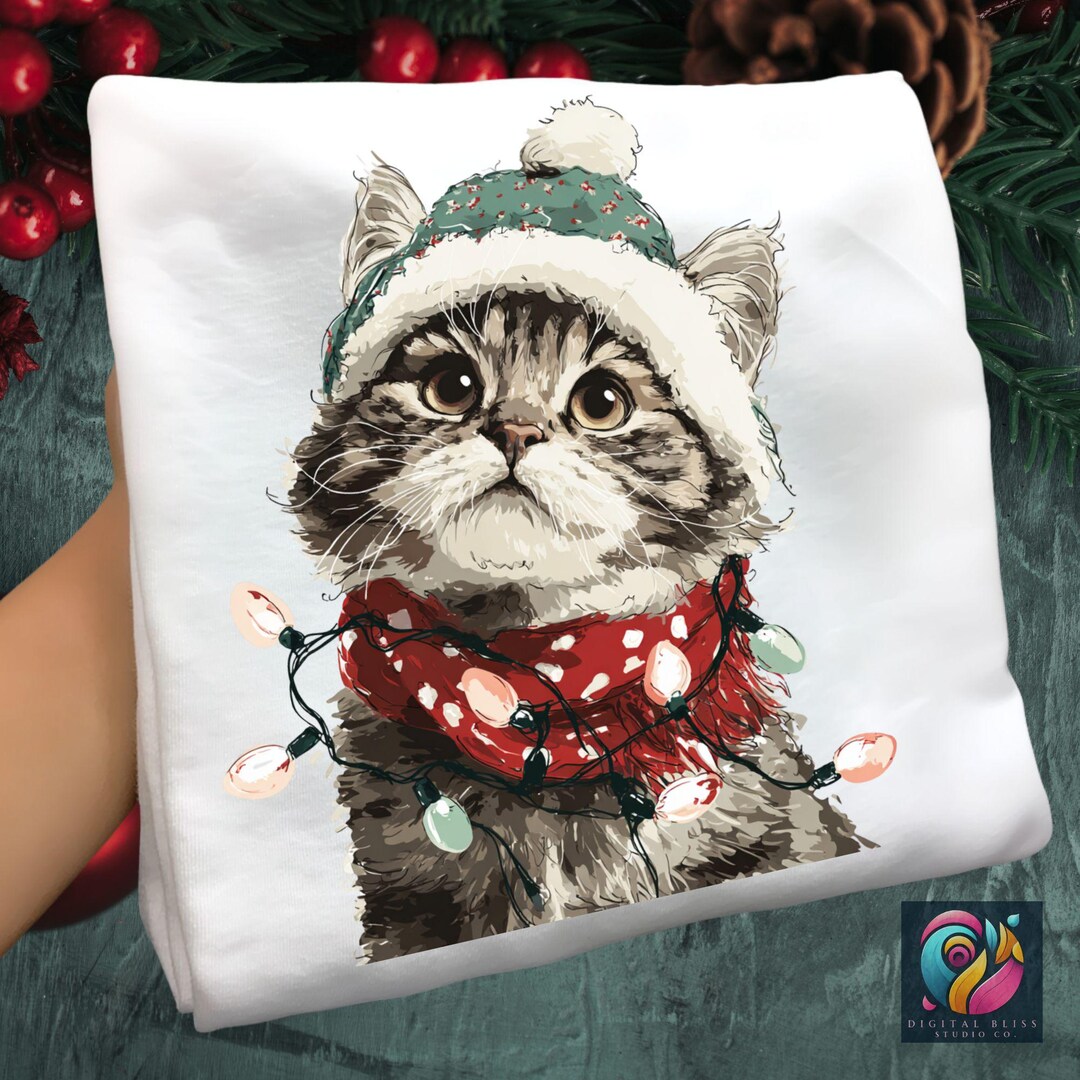 Cozy Cat Png Bundle Design, Cute Christmas Animals Clipart, Preppy ...