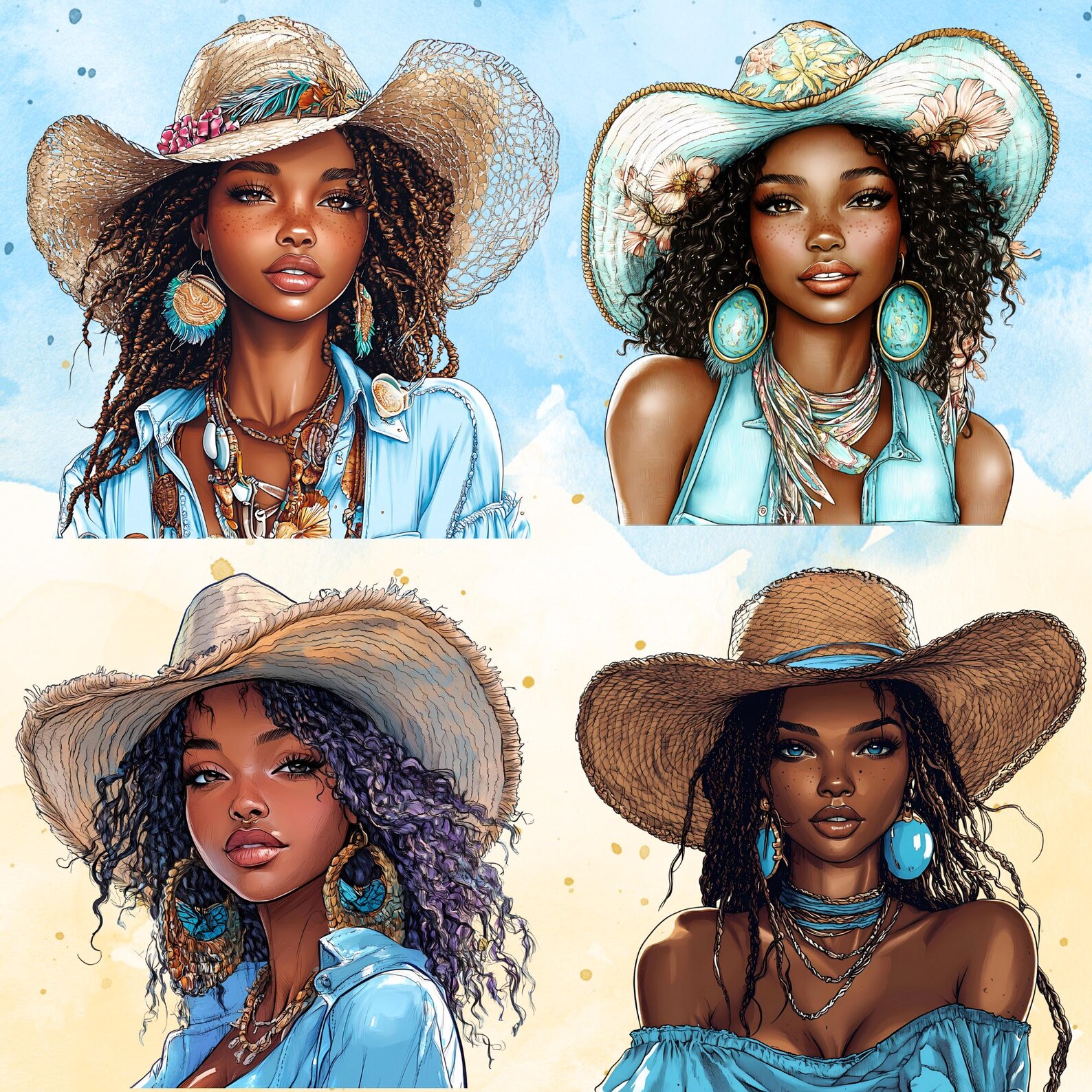Coastal Cowgirl Black Woman Png African American Girl Afro Western ...