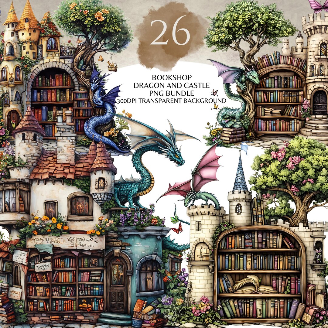 Bookshop Dragon Castle Png, Castlecore Flower, Cute Dragon Clipart Png ...