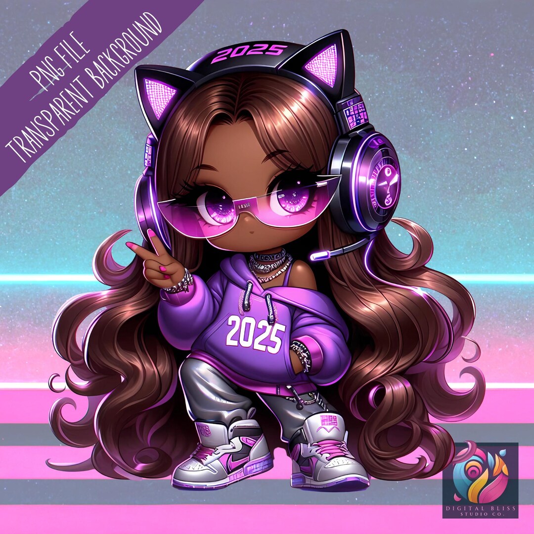 Chibi Girl Png, Black Girl Chibi, Catgirl, Cute Chibi Png, Streetwear ...