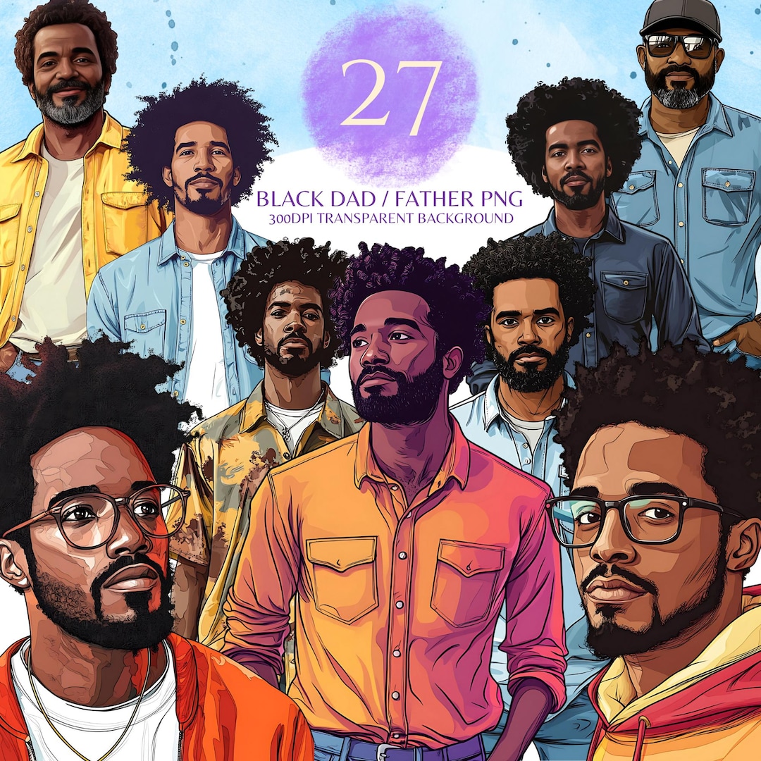 Black Dad Father Png Bundle Modern Black Men Png Stickers Afro African ...