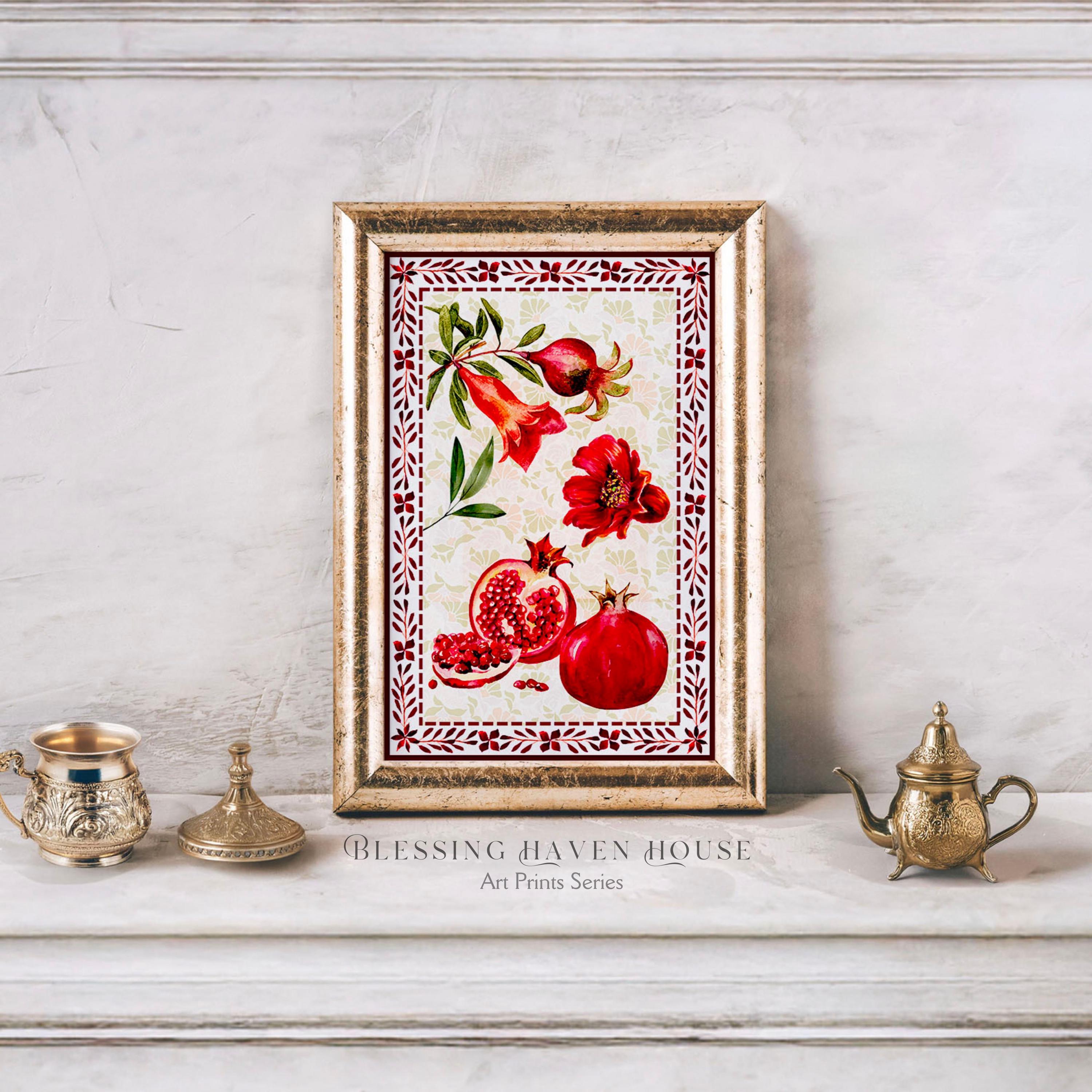 Printable Pomegranate Art Poster, Vintage Decor, Cottage Decor, Arabic ...