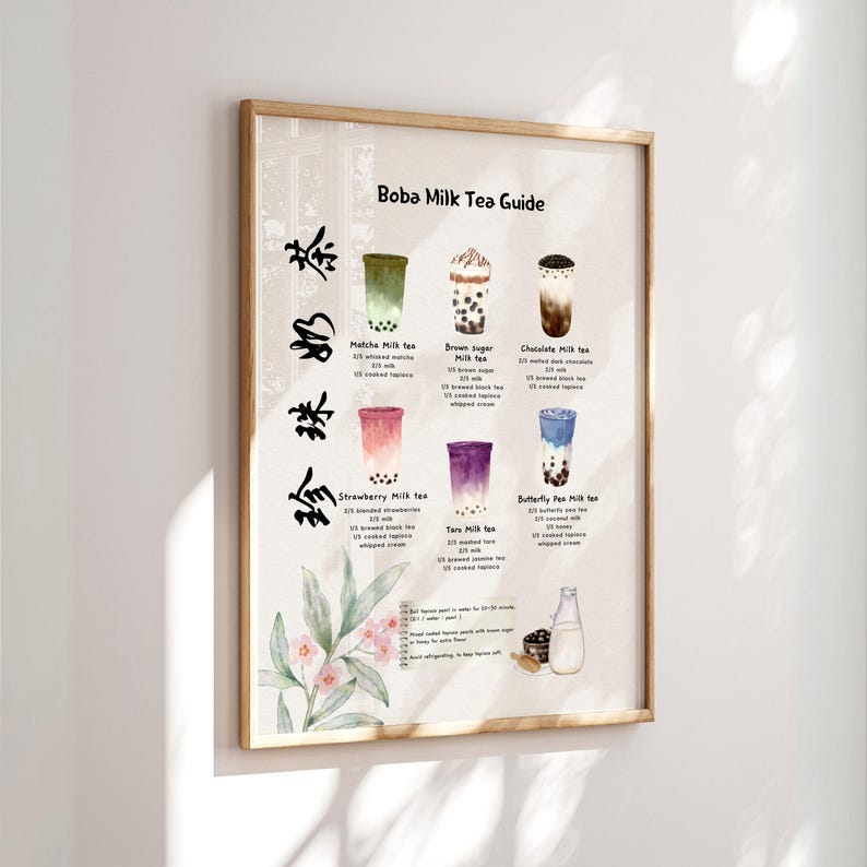 Printable Boba Tea Print, Boba Tea Art Poster, Boba Lover, Kitchen Wall ...