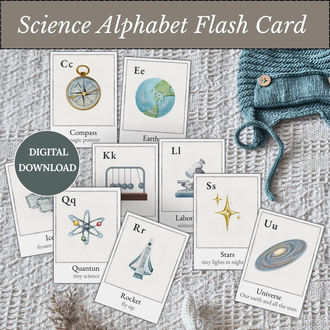 Printable Science Alphabet ABC Flashcards for Kids, Science Alphabet ...