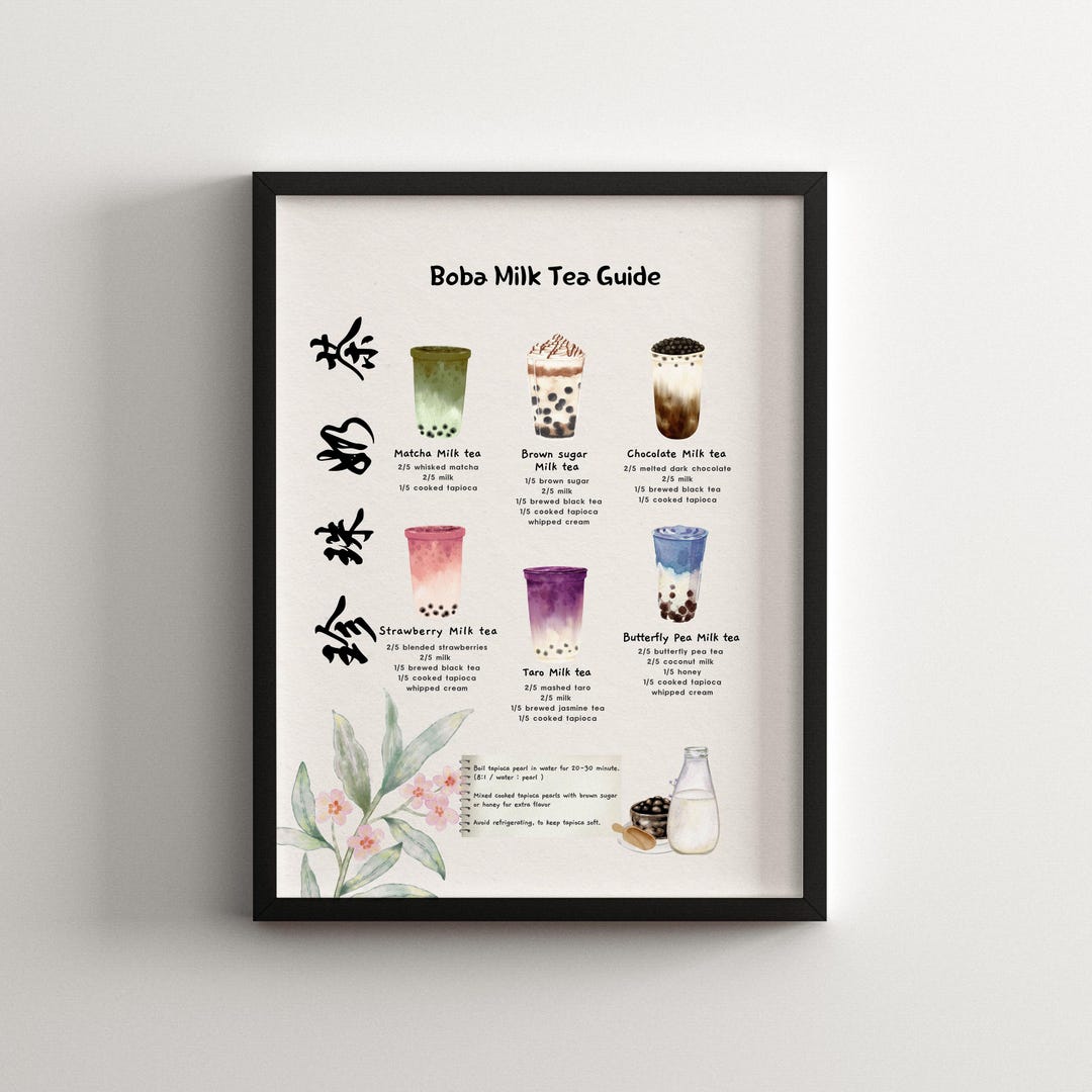 Printable Boba Tea Print, Boba Tea Art Poster, Boba Lover, Kitchen Wall ...