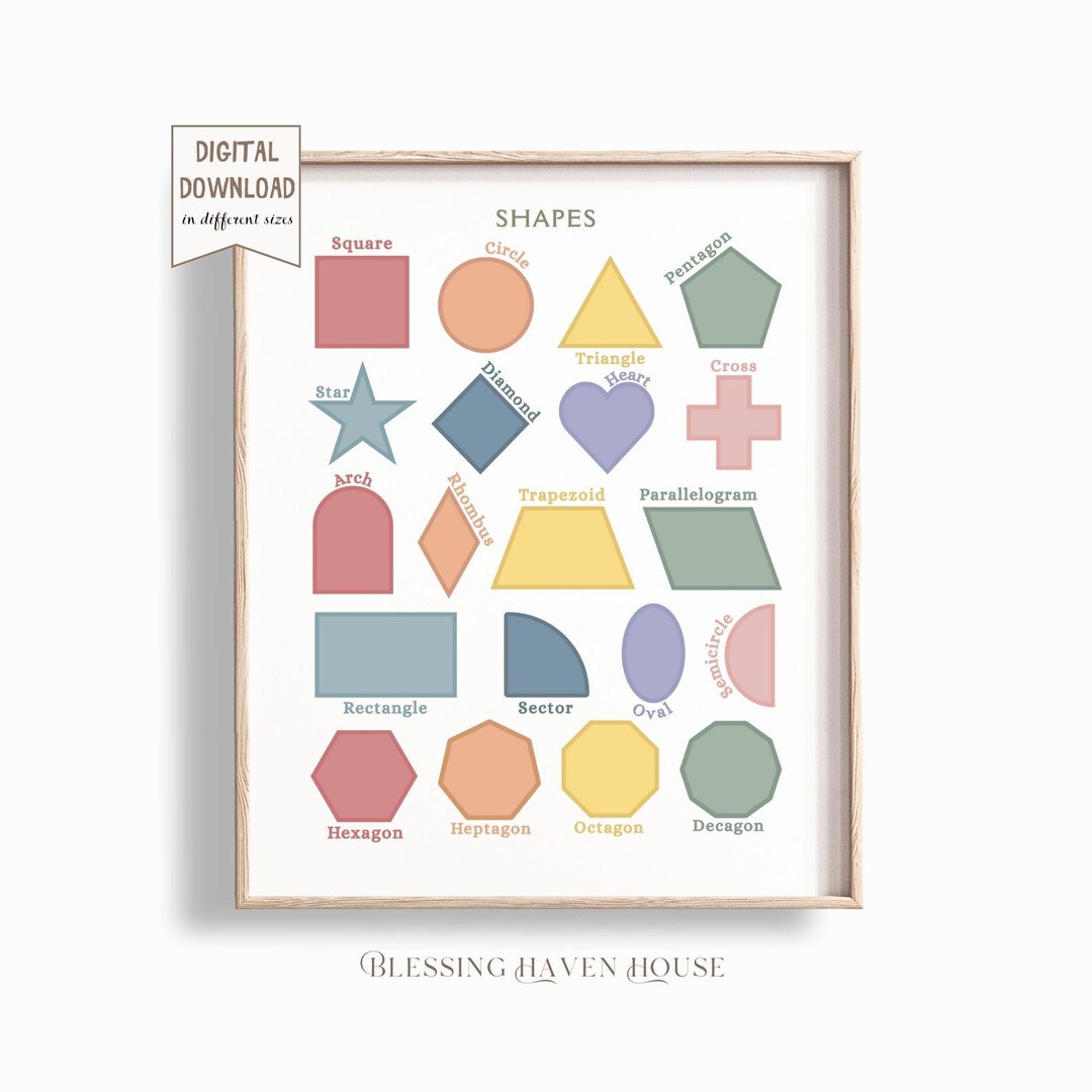 Printable Shapes Poster, Geometric Shapes for Kids, Educational ...