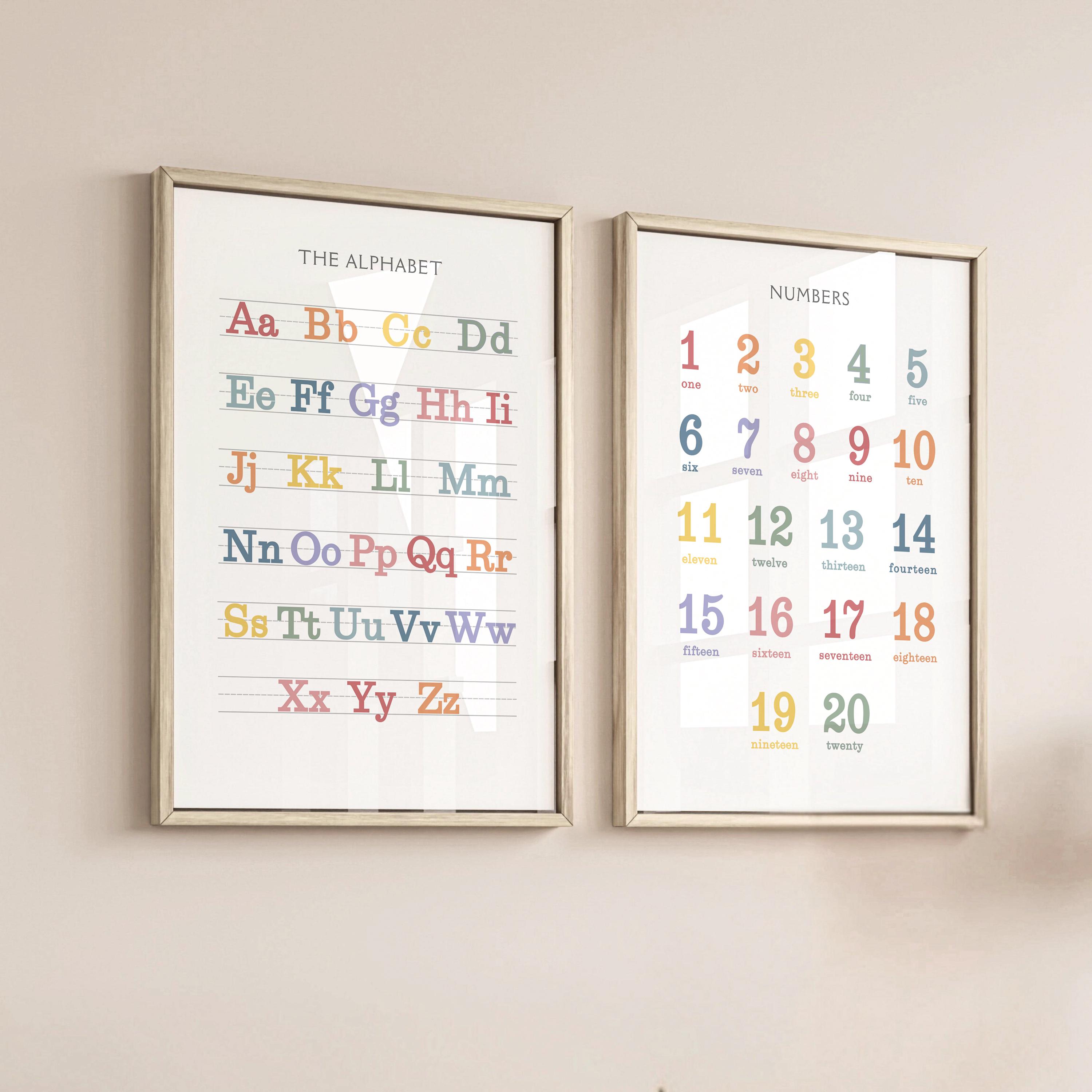 Printable Rainbow Alphabet Poster for Kids, Numbers Chart, Homeschool ...