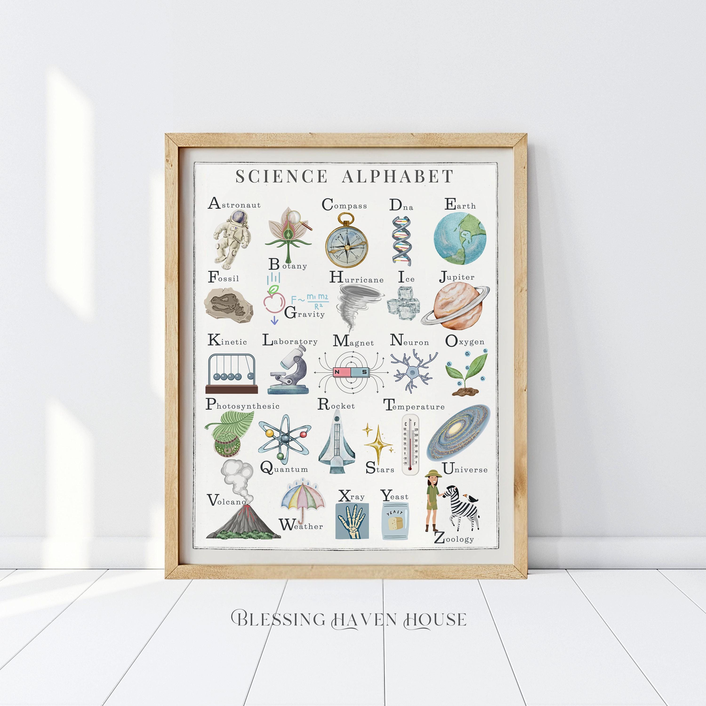 Printable Science Themed Alphabet Poster, Homeschool Poster for Kid ...