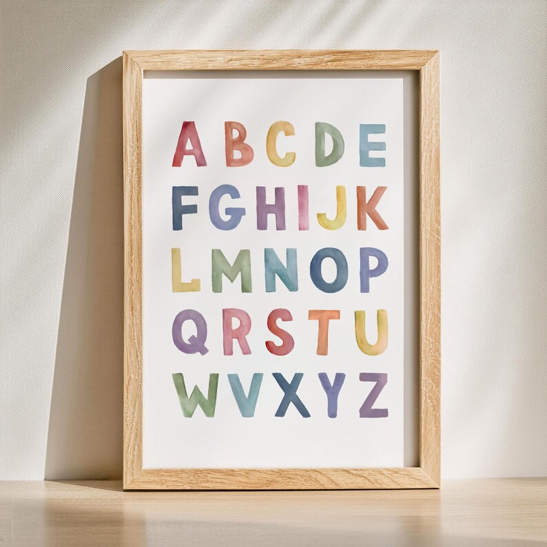 Printable Alphabet Poster for Kids, Boho Rainbow Alphabet Art Poster ...