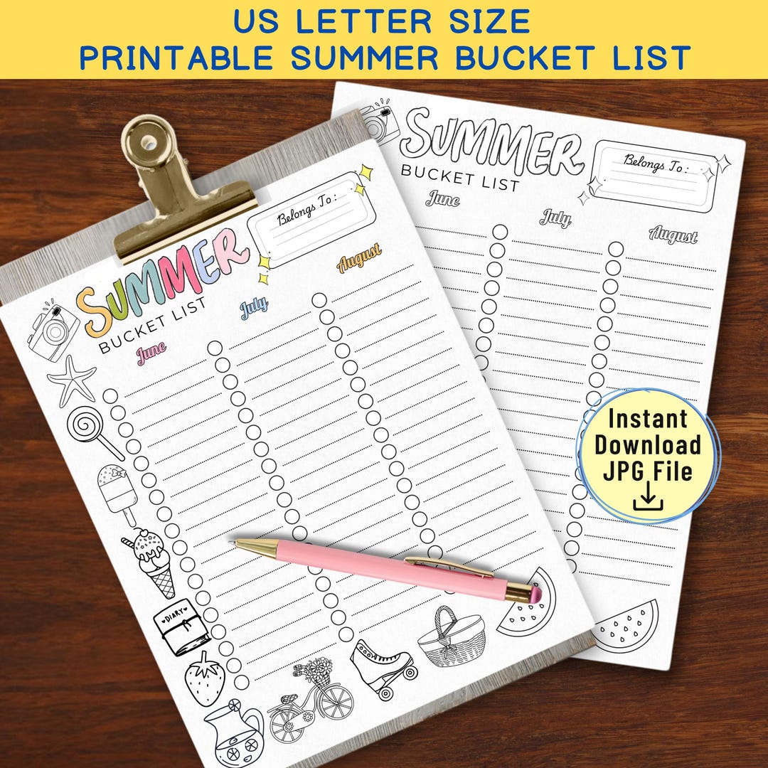 Printable Kids Summer Activities Bucket List, Kids Summer Bucket List ...