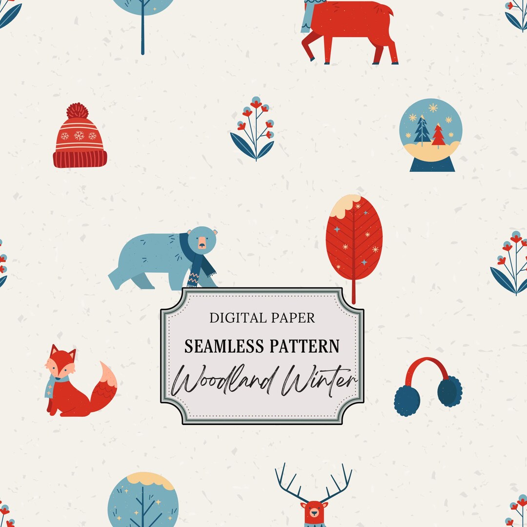 Digital Seamless Woodland Winter Pattern Forest Animals Digital Paper ...