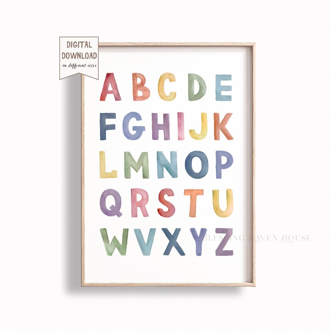 Printable Alphabet Poster for Kids, Boho Rainbow Alphabet Art Poster ...